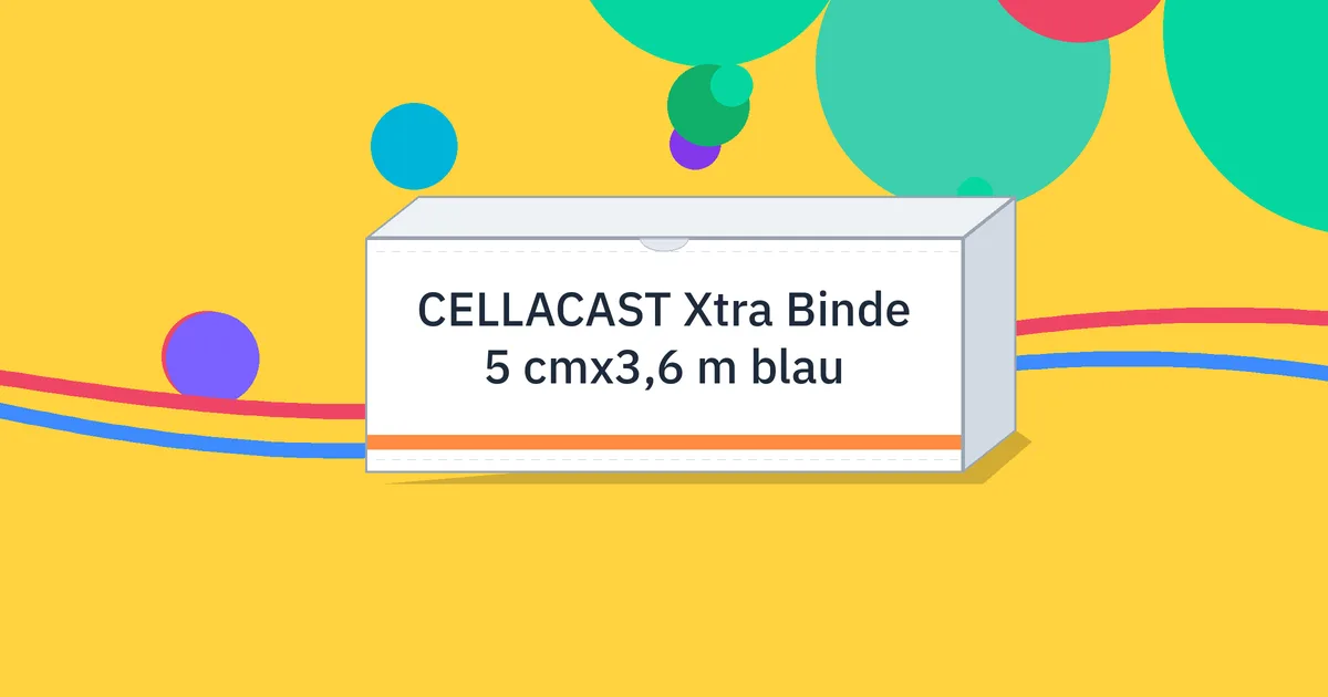 Symbolbild: Packung mit der Aufschrift CELLACAST Xtra Binde 5 cmx3,6 m blau (PZN 14252461) – Verfügbarkeit und Bezug in Apotheken in Frankfurt am Main