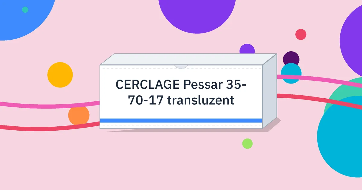 Symbolbild: Packung mit der Aufschrift CERCLAGE Pessar 35-70-17 transluzent (PZN 15226566) – Verfügbarkeit und Bezug in Apotheken in Frankfurt am Main