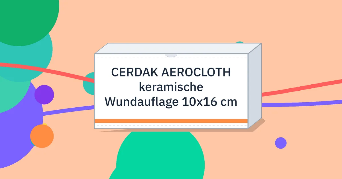 Symbolbild: Packung mit der Aufschrift CERDAK AEROCLOTH keramische Wundauflage 10x16 cm (PZN 19187188) – Verfügbarkeit und Bezug in Apotheken in Frankfurt am Main