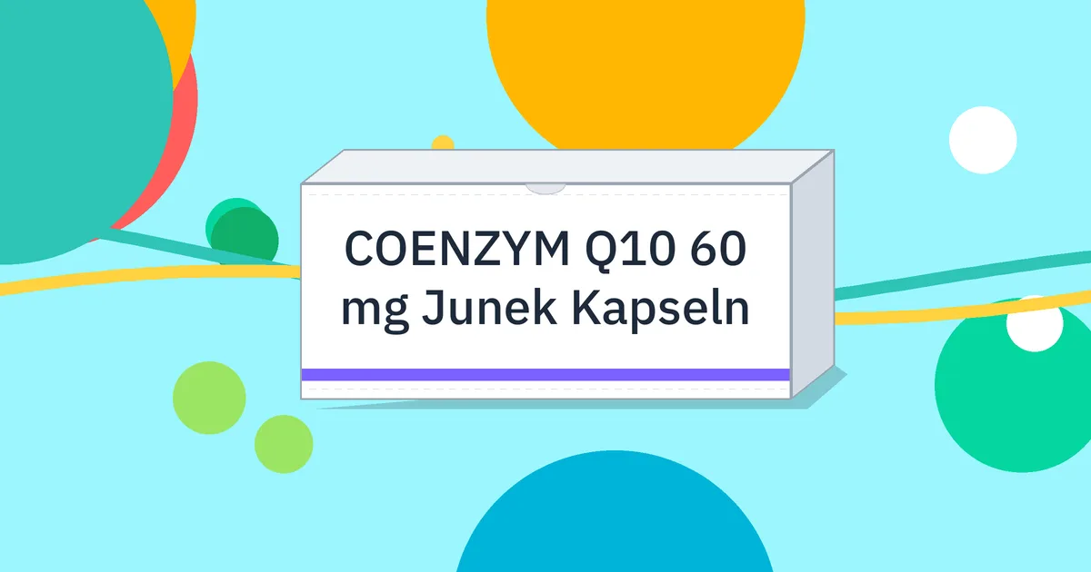 Symbolbild: Packung mit der Aufschrift COENZYM Q10 60 mg Junek Kapseln (PZN 09719939) – Verfügbarkeit und Bezug in Apotheken in Frankfurt am Main