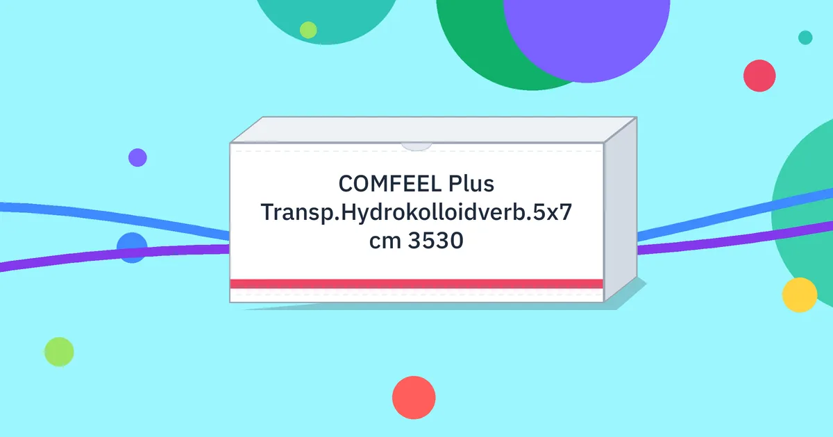 Symbolbild: Packung mit der Aufschrift COMFEEL Plus Transp.Hydrokolloidverb.5x7 cm 3530 (PZN 09292464) – Verfügbarkeit und Bezug in Apotheken in Frankfurt am Main
