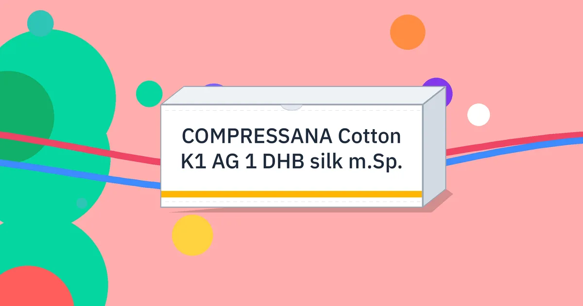 Symbolbild: Packung mit der Aufschrift COMPRESSANA Cotton K1 AG 1 DHB silk m.Sp. (PZN 11392776) – Verfügbarkeit und Bezug in Apotheken in Frankfurt am Main