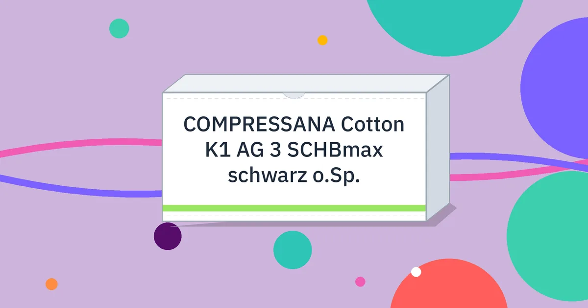 Symbolbild: Packung mit der Aufschrift COMPRESSANA Cotton K1 AG 3 SCHBmax schwarz o.Sp. (PZN 16959673) – Verfügbarkeit und Bezug in Apotheken in Frankfurt am Main