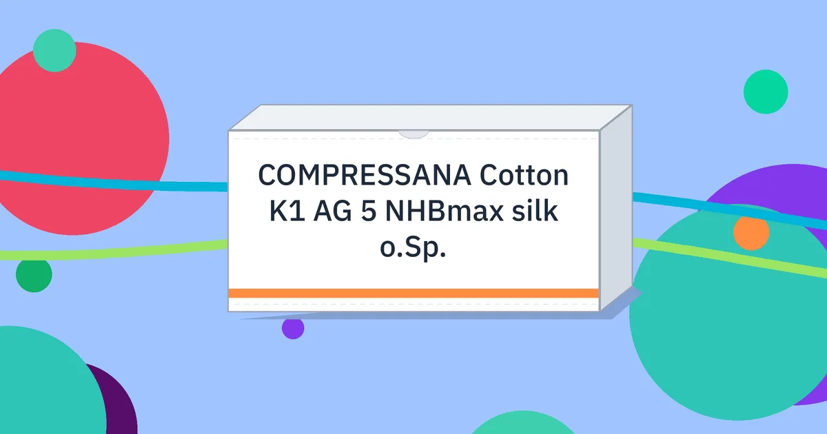 Symbolbild: Packung mit der Aufschrift COMPRESSANA Cotton K1 AG 5 NHBmax silk o.Sp. (PZN 11393592) – Verfügbarkeit und Bezug in Apotheken in Frankfurt am Main
