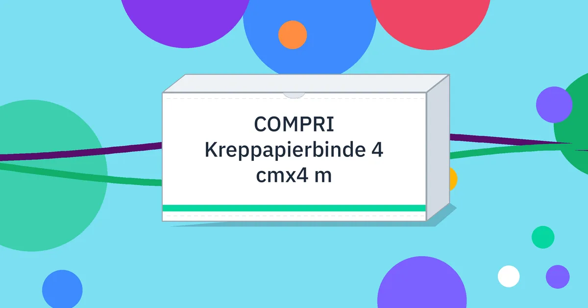 Symbolbild: Packung mit der Aufschrift COMPRI Kreppapierbinde 4 cmx4 m (PZN 04949712) – Verfügbarkeit und Bezug in Apotheken in Frankfurt am Main