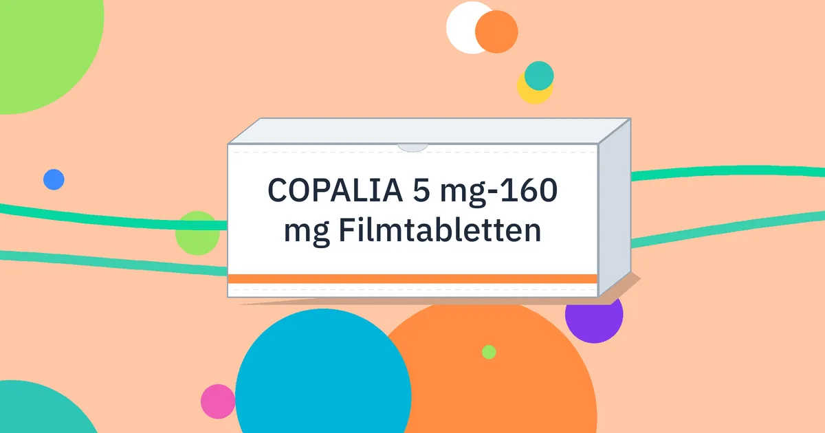 Symbolbild: Packung mit der Aufschrift COPALIA 5 mg-160 mg Filmtabletten (PZN 15816173) – Verfügbarkeit und Bezug in Apotheken in Frankfurt am Main