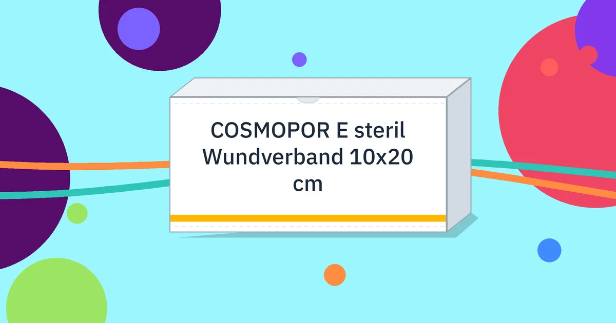 Symbolbild: Packung mit der Aufschrift COSMOPOR E steril Wundverband 10x20 cm (PZN 20420655) – Verfügbarkeit und Bezug in Apotheken in Frankfurt am Main
