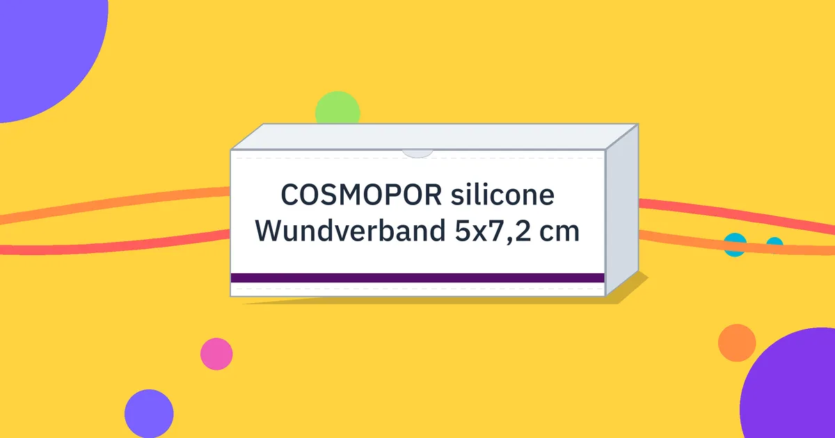 Symbolbild: Packung mit der Aufschrift COSMOPOR silicone Wundverband 5x7,2 cm (PZN 18729807) – Verfügbarkeit und Bezug in Apotheken in Frankfurt am Main