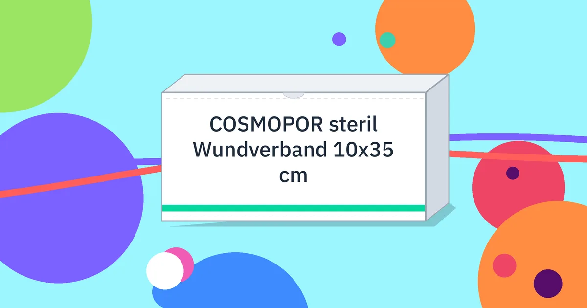 Symbolbild: Packung mit der Aufschrift COSMOPOR steril Wundverband 10x35 cm (PZN 17433571) – Verfügbarkeit und Bezug in Apotheken in Frankfurt am Main