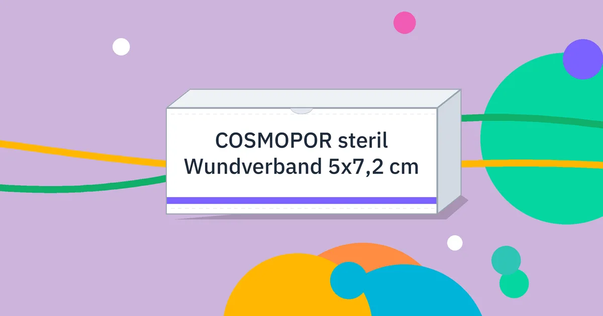 Symbolbild: Packung mit der Aufschrift COSMOPOR steril Wundverband 5x7,2 cm (PZN 18736612) – Verfügbarkeit und Bezug in Apotheken in Frankfurt am Main