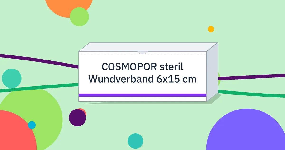 Symbolbild: Packung mit der Aufschrift COSMOPOR steril Wundverband 6x15 cm (PZN 14374313) – Verfügbarkeit und Bezug in Apotheken in Frankfurt am Main