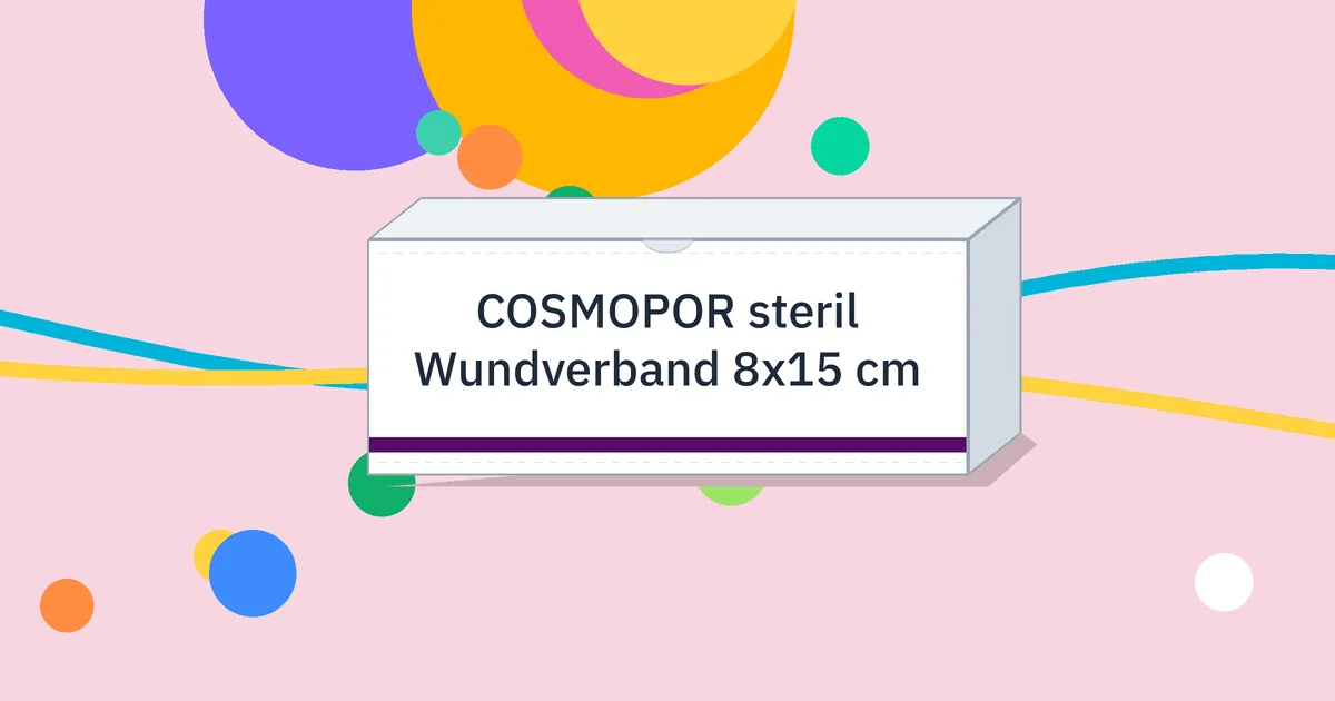 Symbolbild: Packung mit der Aufschrift COSMOPOR steril Wundverband 8x15 cm (PZN 18380428) – Verfügbarkeit und Bezug in Apotheken in Frankfurt am Main