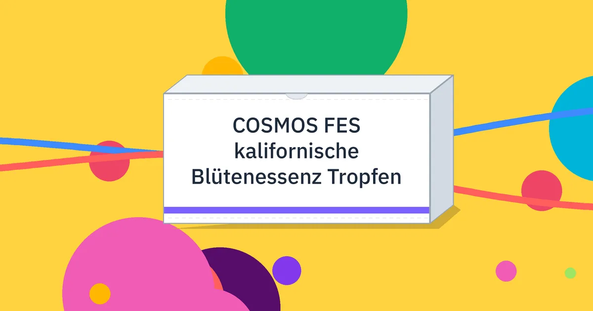 Symbolbild: Packung mit der Aufschrift COSMOS FES kalifornische Blütenessenz Tropfen (PZN 09173268) – Verfügbarkeit und Bezug in Apotheken in Frankfurt am Main