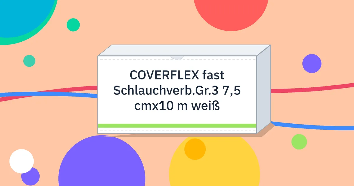 Symbolbild: Packung mit der Aufschrift COVERFLEX fast Schlauchverb.Gr.3 7,5 cmx10 m weiß (PZN 19068302) – Verfügbarkeit und Bezug in Apotheken in Frankfurt am Main