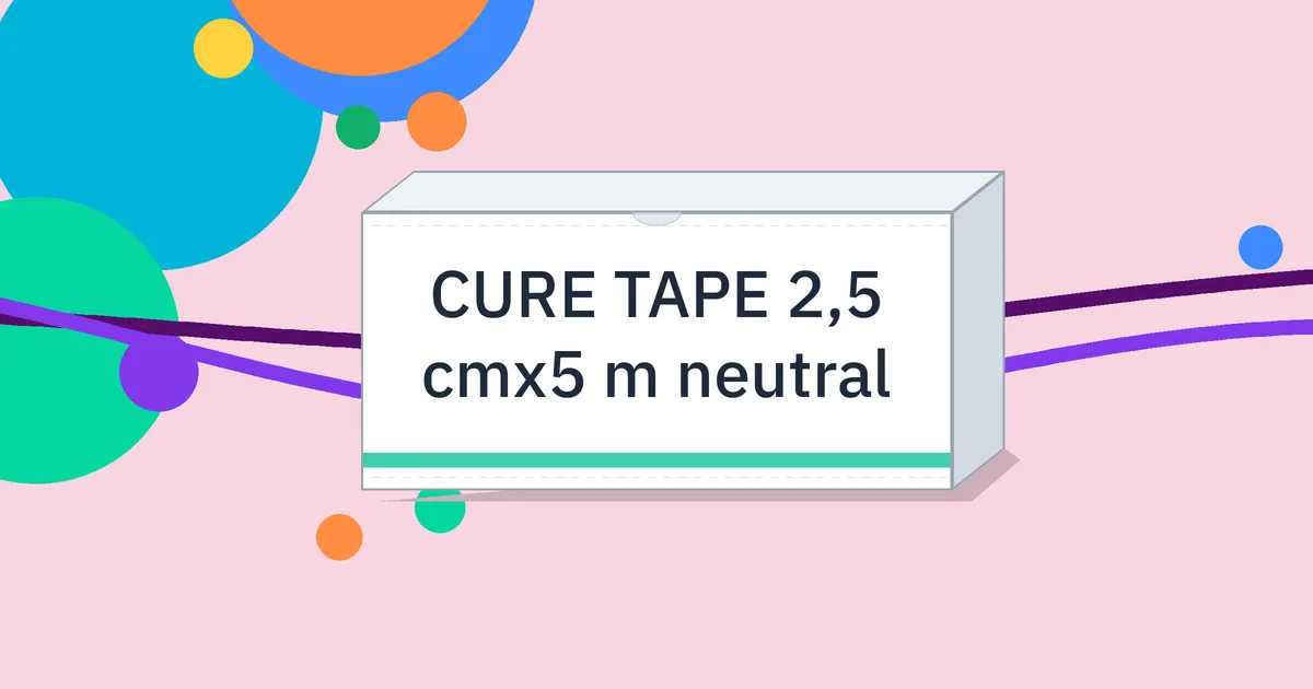 Symbolbild: Packung mit der Aufschrift CURE TAPE 2,5 cmx5 m neutral (PZN 06410176) – Verfügbarkeit und Bezug in Apotheken in Frankfurt am Main