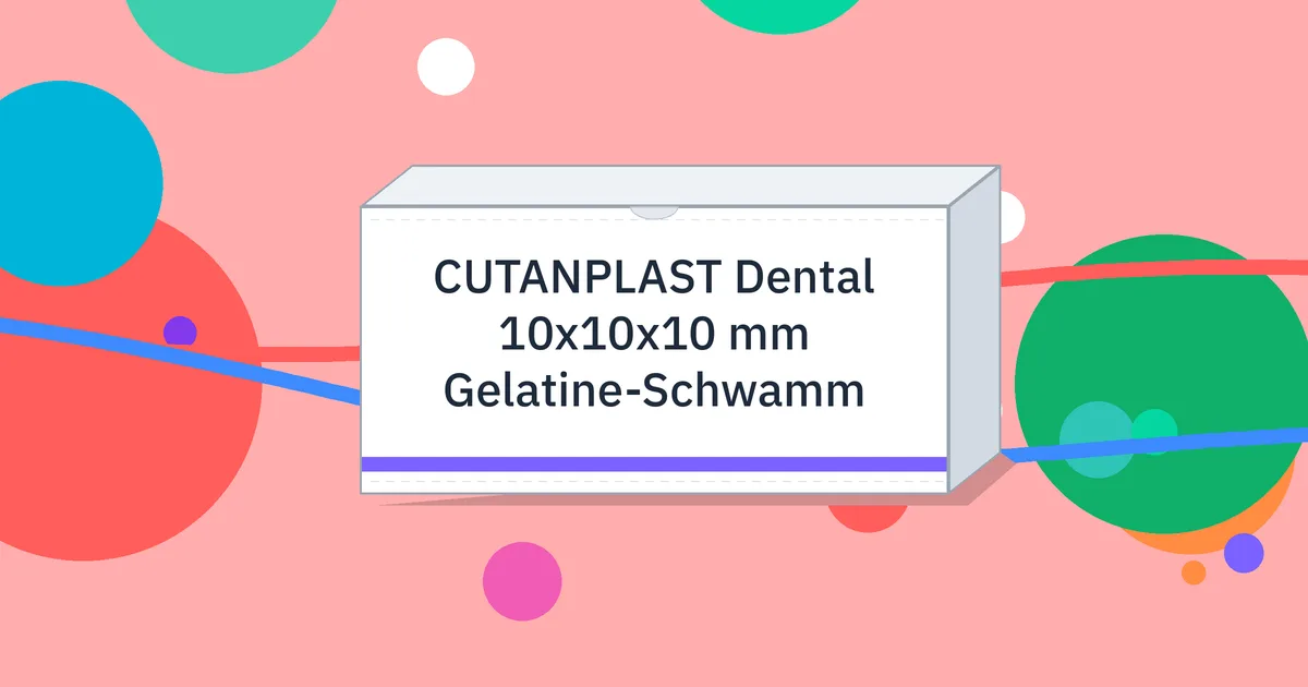 Symbolbild: Packung mit der Aufschrift CUTANPLAST Dental 10x10x10 mm Gelatine-Schwamm (PZN 12425294) – Verfügbarkeit und Bezug in Apotheken in Frankfurt am Main
