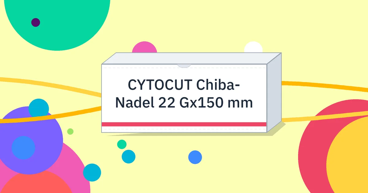 Symbolbild: Packung mit der Aufschrift CYTOCUT Chiba-Nadel 22 Gx150 mm (PZN 19735508) – Verfügbarkeit und Bezug in Apotheken in Frankfurt am Main