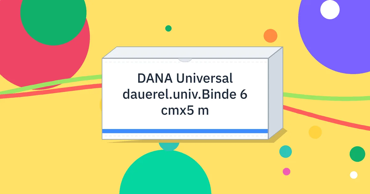 Symbolbild: Packung mit der Aufschrift DANA Universal dauerel.univ.Binde 6 cmx5 m (PZN 20810623) – Verfügbarkeit und Bezug in Apotheken in Frankfurt am Main