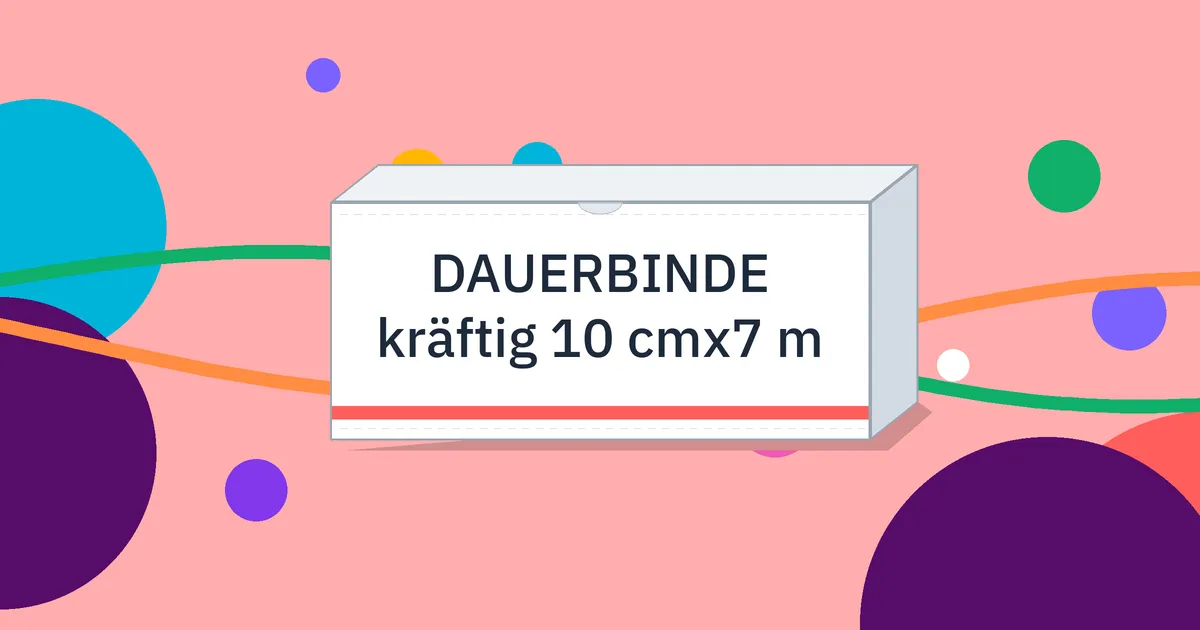 Symbolbild: Packung mit der Aufschrift DAUERBINDE kräftig 10 cmx7 m (PZN 16926082) – Verfügbarkeit und Bezug in Apotheken in Frankfurt am Main