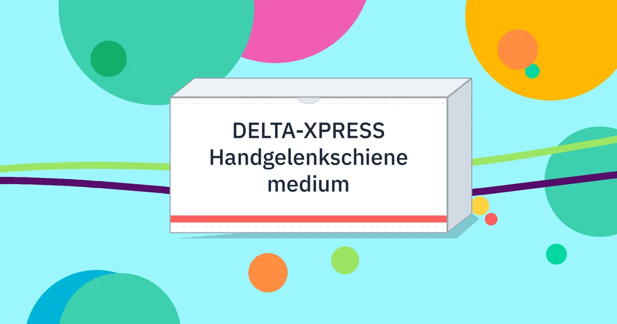 Symbolbild: Packung mit der Aufschrift DELTA-XPRESS Handgelenkschiene medium (PZN 09533330) – Verfügbarkeit und Bezug in Apotheken in Frankfurt am Main