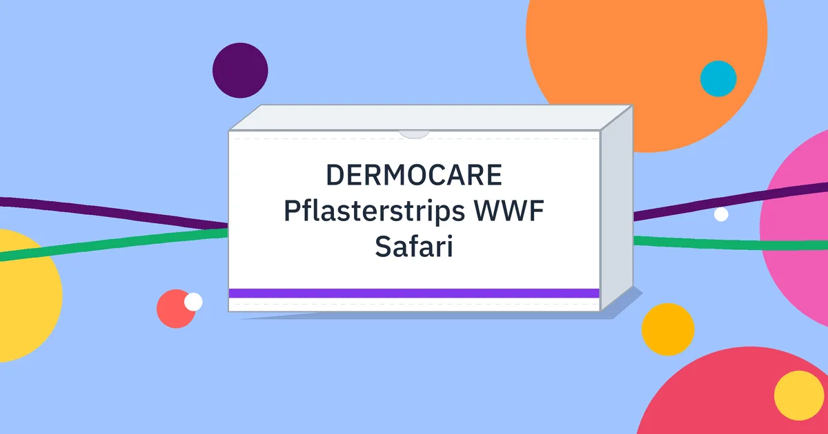 Symbolbild: Packung mit der Aufschrift DERMOCARE Pflasterstrips WWF Safari (PZN 12144833) – Verfügbarkeit und Bezug in Apotheken in Frankfurt am Main