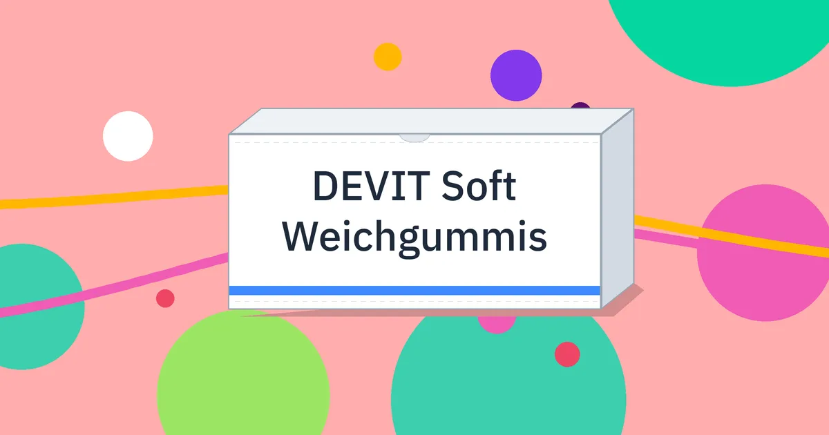 Symbolbild: Packung mit der Aufschrift DEVIT Soft Weichgummis (PZN 20099667) – Verfügbarkeit und Bezug in Apotheken in Frankfurt am Main