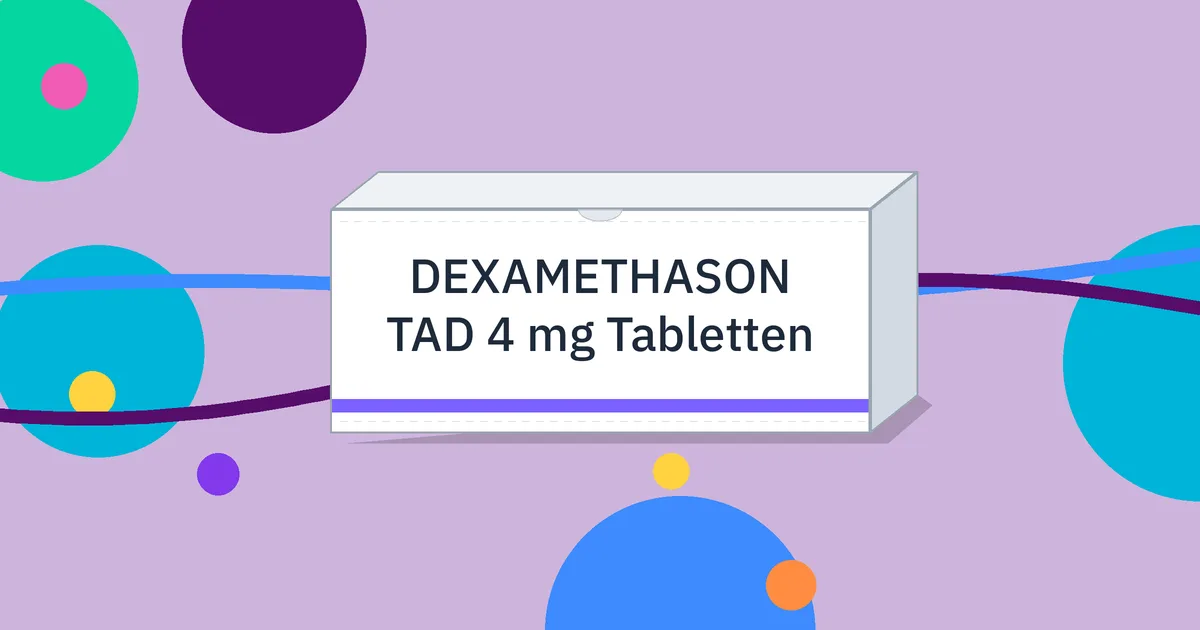 Symbolbild: Packung mit der Aufschrift DEXAMETHASON TAD 4 mg Tabletten (PZN 13754367) – Verfügbarkeit und Bezug in Apotheken in Frankfurt am Main