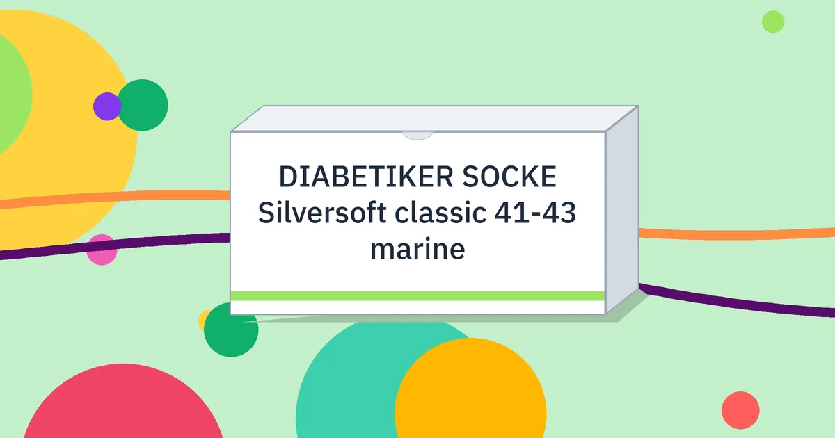 Symbolbild: Packung mit der Aufschrift DIABETIKER SOCKE Silversoft classic 41-43 marine (PZN 11124679) – Verfügbarkeit und Bezug in Apotheken in Frankfurt am Main
