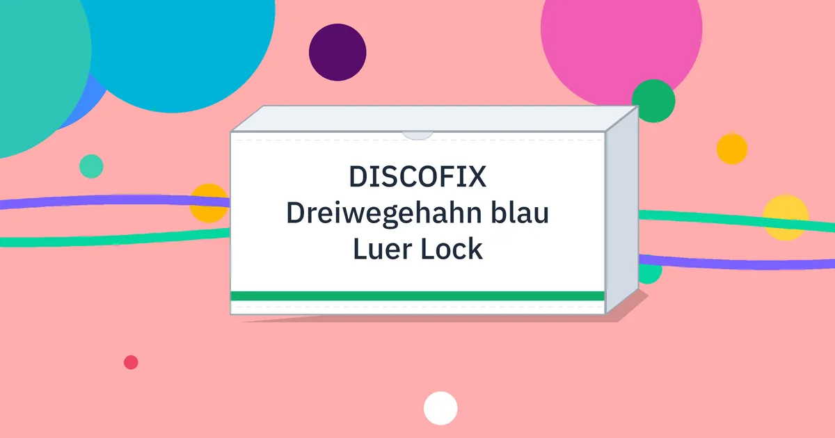 Symbolbild: Packung mit der Aufschrift DISCOFIX Dreiwegehahn blau Luer Lock (PZN 19523574) – Verfügbarkeit und Bezug in Apotheken in Frankfurt am Main
