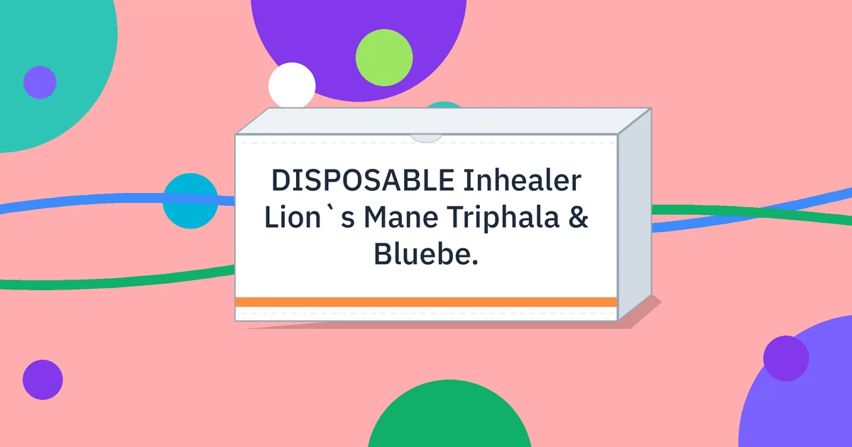 Symbolbild: Packung mit der Aufschrift DISPOSABLE Inhealer Lion`s Mane Triphala & Bluebe. (PZN 18907479) – Verfügbarkeit und Bezug in Apotheken in Frankfurt am Main