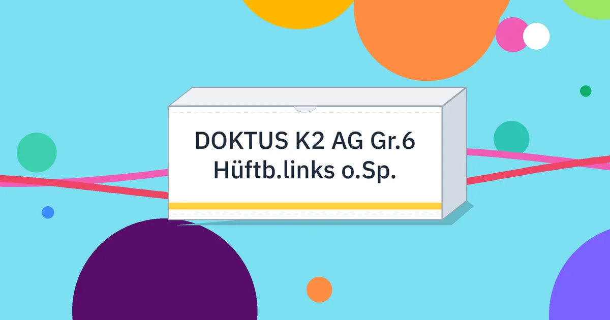 Symbolbild: Packung mit der Aufschrift DOKTUS K2 AG Gr.6 Hüftb.links o.Sp. (PZN 03310899) – Verfügbarkeit und Bezug in Apotheken in Frankfurt am Main