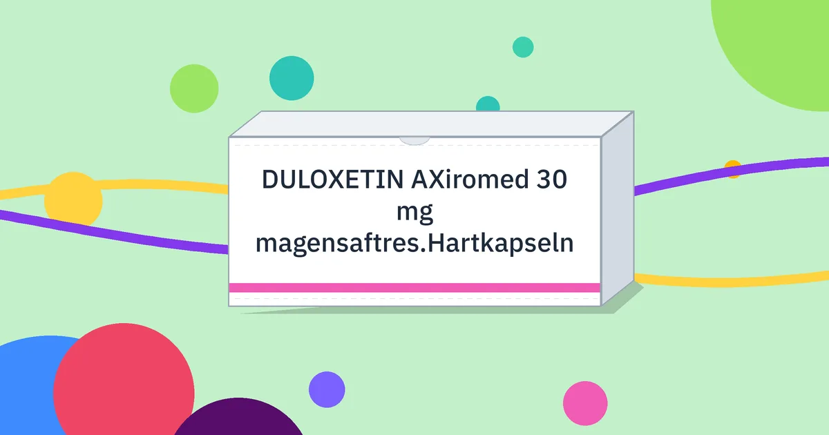 Symbolbild: Packung mit der Aufschrift DULOXETIN AXiromed 30 mg magensaftres.Hartkapseln (PZN 13914807) – Verfügbarkeit und Bezug in Apotheken in Frankfurt am Main