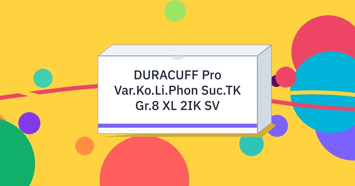 Symbolbild: Packung mit der Aufschrift DURACUFF Pro Var.Ko.Li.Phon Suc.TK Gr.8 XL 2IK SV (PZN 19246040) – Verfügbarkeit und Bezug in Apotheken in Frankfurt am Main
