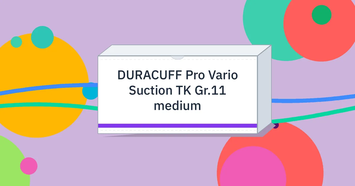 Symbolbild: Packung mit der Aufschrift DURACUFF Pro Vario Suction TK Gr.11 medium (PZN 19245359) – Verfügbarkeit und Bezug in Apotheken in Frankfurt am Main