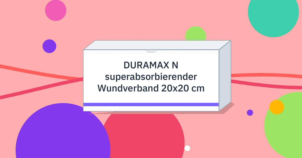 Symbolbild: Packung mit der Aufschrift DURAMAX N superabsorbierender Wundverband 20x20 cm (PZN 19793322) – Verfügbarkeit und Bezug in Apotheken in Frankfurt am Main