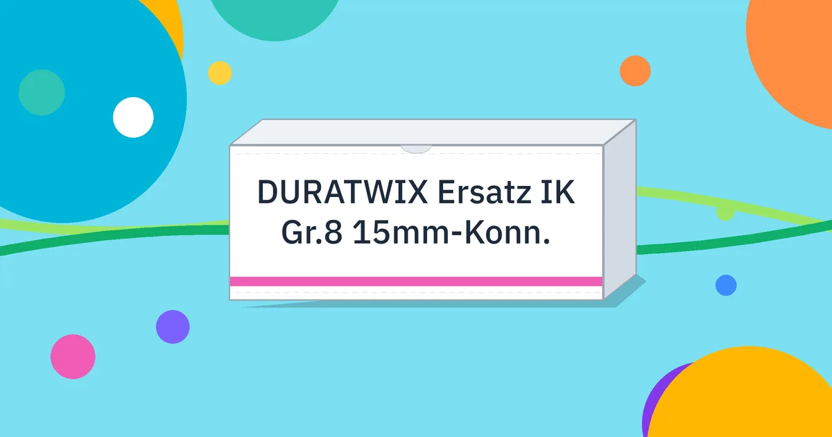 Symbolbild: Packung mit der Aufschrift DURATWIX Ersatz IK Gr.8 15mm-Konn. (PZN 06976423) – Verfügbarkeit und Bezug in Apotheken in Frankfurt am Main