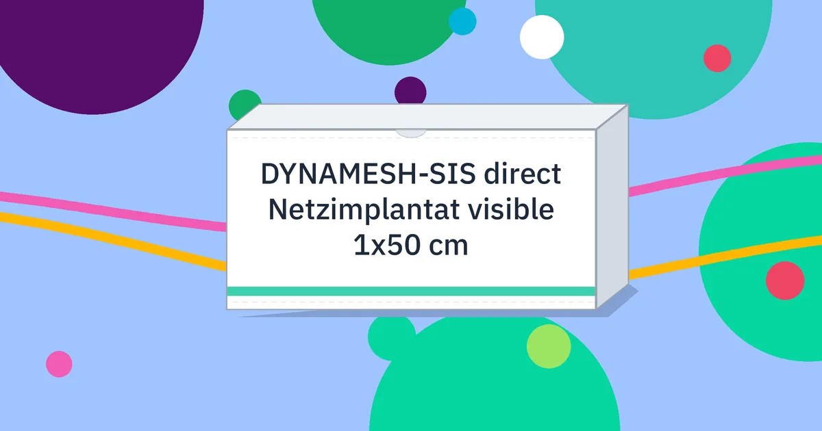 Symbolbild: Packung mit der Aufschrift DYNAMESH-SIS direct Netzimplantat visible 1x50 cm (PZN 19390251) – Verfügbarkeit und Bezug in Apotheken in Frankfurt am Main