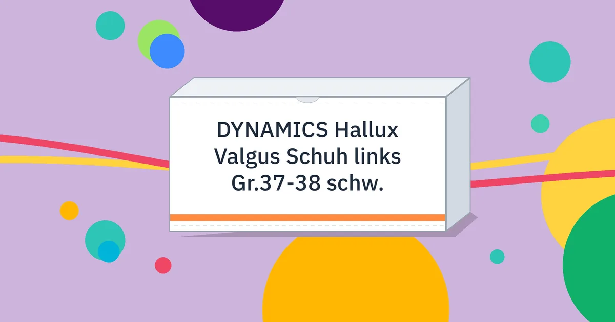 Symbolbild: Packung mit der Aufschrift DYNAMICS Hallux Valgus Schuh links Gr.37-38 schw. (PZN 10632540) – Verfügbarkeit und Bezug in Apotheken in Frankfurt am Main
