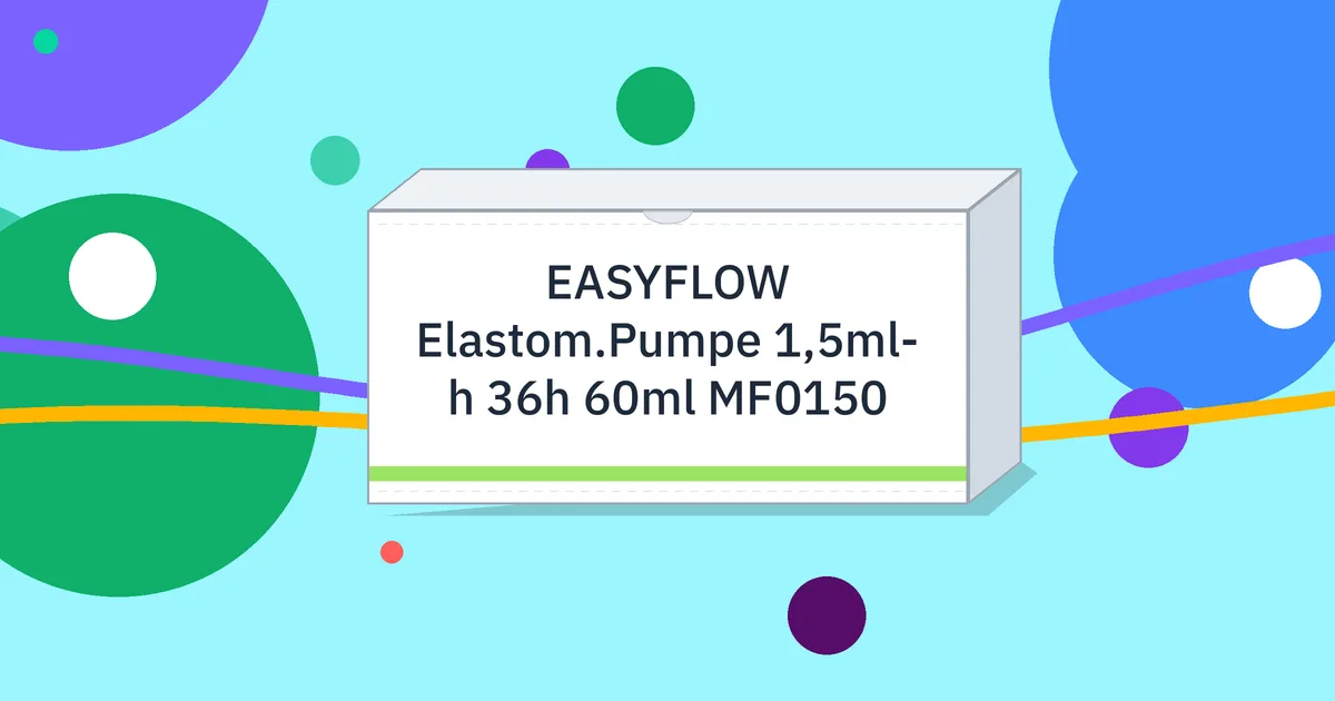 Symbolbild: Packung mit der Aufschrift EASYFLOW Elastom.Pumpe 1,5ml-h 36h 60ml MF0150 (PZN 20192409) – Verfügbarkeit und Bezug in Apotheken in Frankfurt am Main
