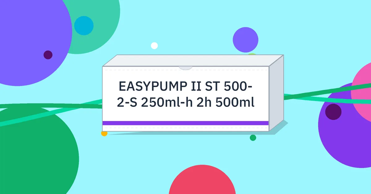 Symbolbild: Packung mit der Aufschrift EASYPUMP II ST 500-2-S 250ml-h 2h 500ml (PZN 09391025) – Verfügbarkeit und Bezug in Apotheken in Frankfurt am Main