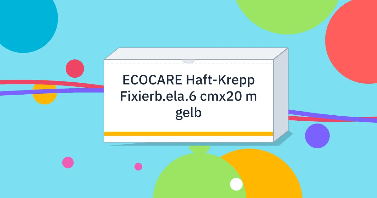 Symbolbild: Packung mit der Aufschrift ECOCARE Haft-Krepp Fixierb.ela.6 cmx20 m gelb (PZN 11518881) – Verfügbarkeit und Bezug in Apotheken in Frankfurt am Main