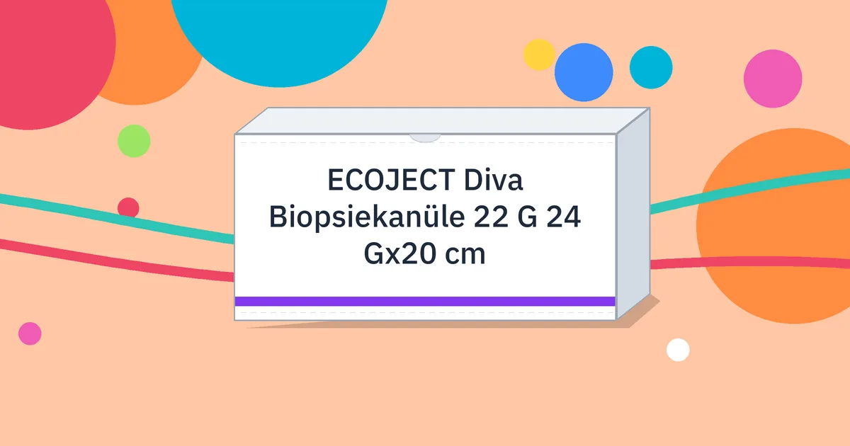 Symbolbild: Packung mit der Aufschrift ECOJECT Diva Biopsiekanüle 22 G 24 Gx20 cm (PZN 06125642) – Verfügbarkeit und Bezug in Apotheken in Frankfurt am Main