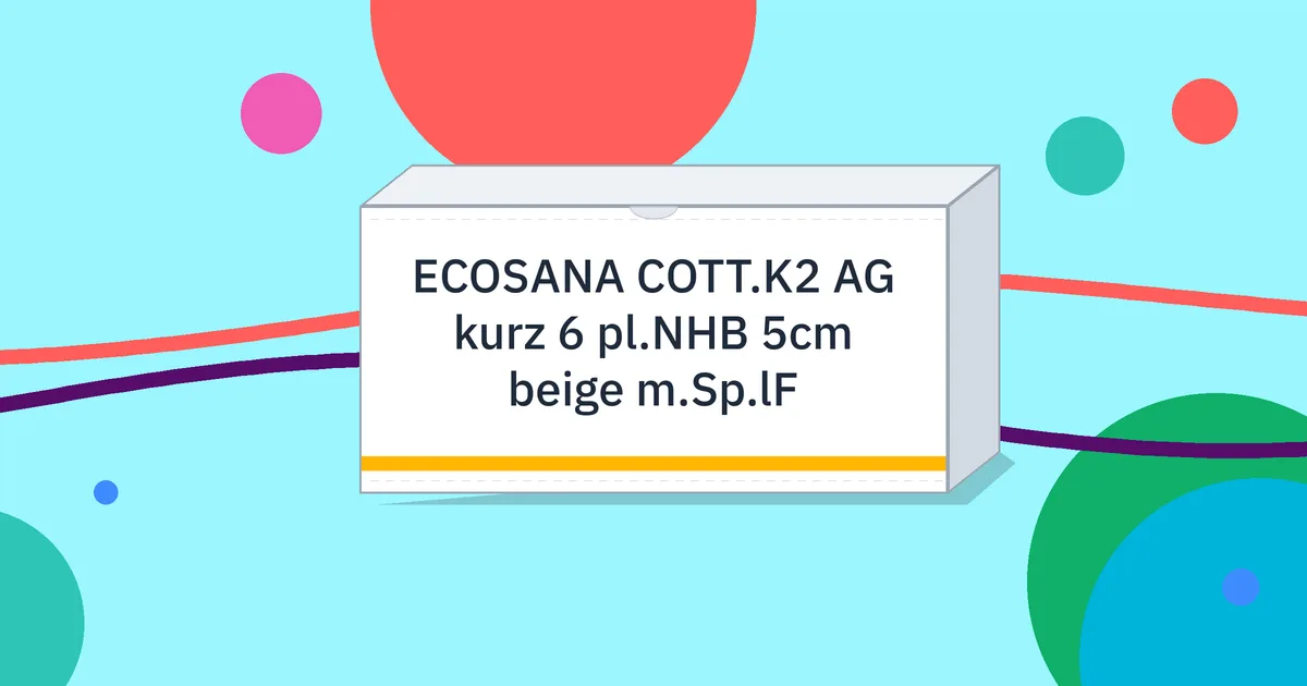 Symbolbild: Packung mit der Aufschrift ECOSANA COTT.K2 AG kurz 6 pl.NHB 5cm beige m.Sp.lF (PZN 16950867) – Verfügbarkeit und Bezug in Apotheken in Frankfurt am Main