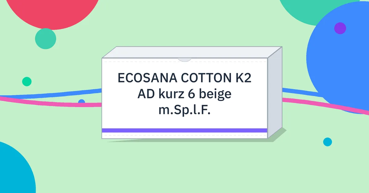 Symbolbild: Packung mit der Aufschrift ECOSANA COTTON K2 AD kurz 6 beige m.Sp.l.F. (PZN 16948304) – Verfügbarkeit und Bezug in Apotheken in Frankfurt am Main