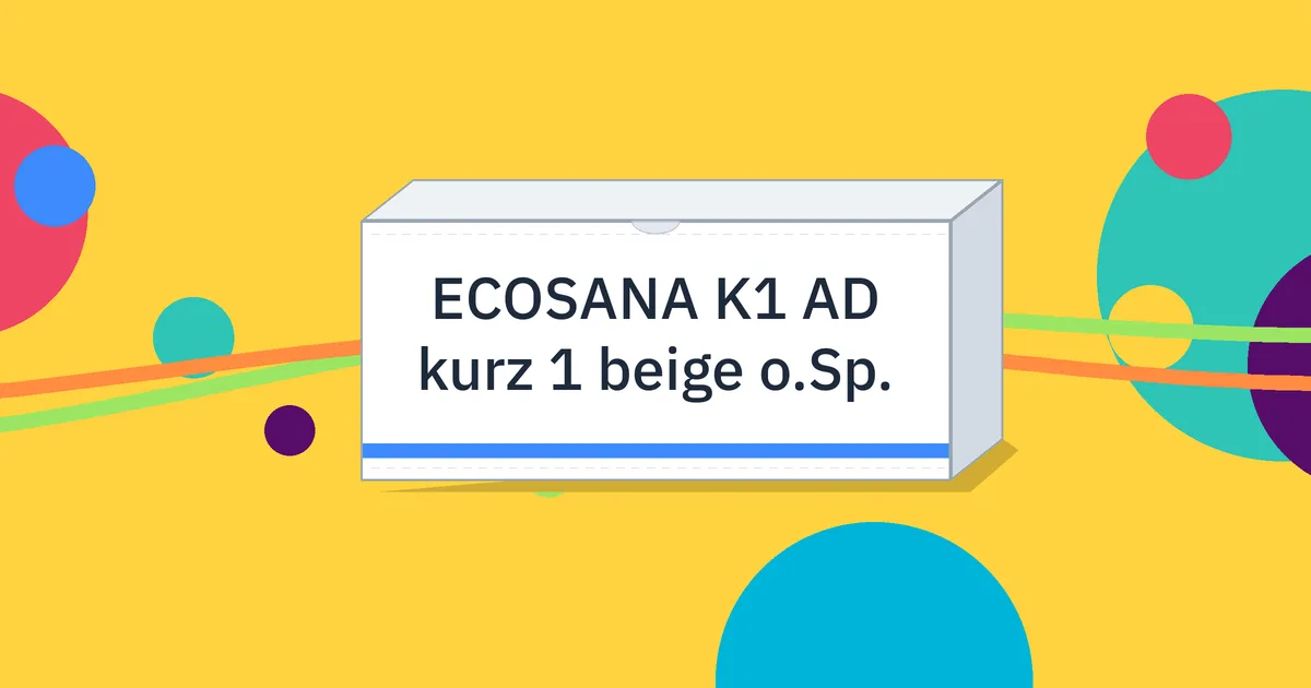 Symbolbild: Packung mit der Aufschrift ECOSANA K1 AD kurz 1 beige o.Sp. (PZN 04724284) – Verfügbarkeit und Bezug in Apotheken in Frankfurt am Main
