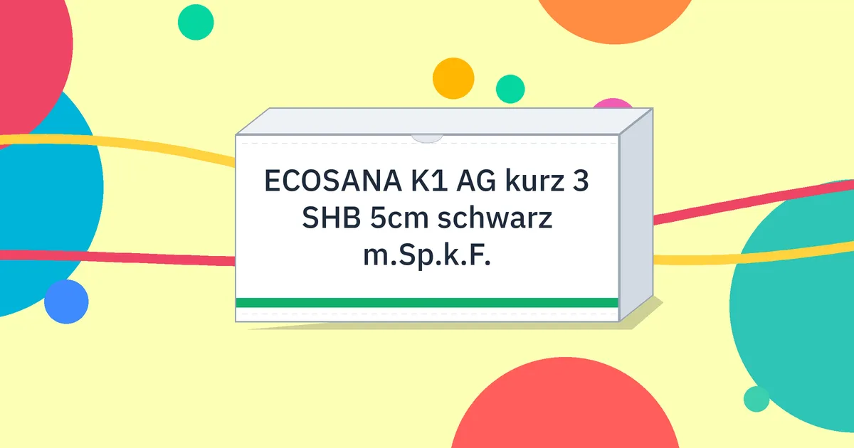 Symbolbild: Packung mit der Aufschrift ECOSANA K1 AG kurz 3 SHB 5cm schwarz m.Sp.k.F. (PZN 04727259) – Verfügbarkeit und Bezug in Apotheken in Frankfurt am Main
