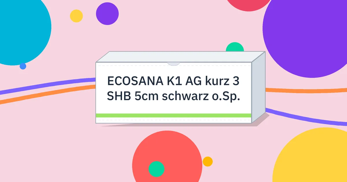 Symbolbild: Packung mit der Aufschrift ECOSANA K1 AG kurz 3 SHB 5cm schwarz o.Sp. (PZN 04727236) – Verfügbarkeit und Bezug in Apotheken in Frankfurt am Main
