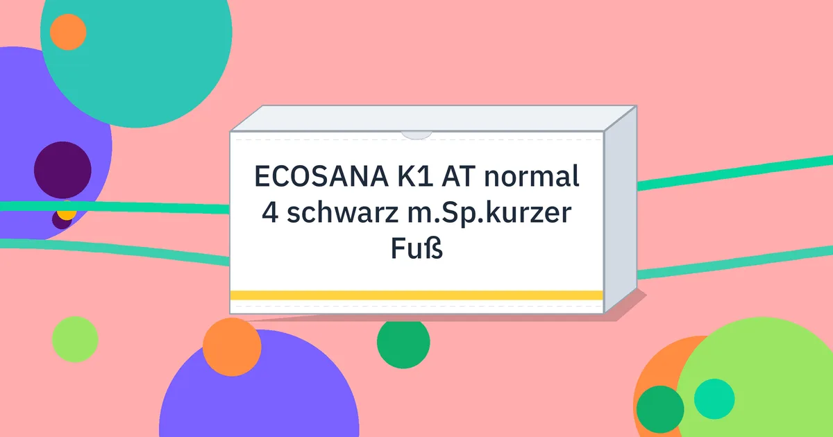 Symbolbild: Packung mit der Aufschrift ECOSANA K1 AT normal 4 schwarz m.Sp.kurzer Fuß (PZN 04731723) – Verfügbarkeit und Bezug in Apotheken in Frankfurt am Main