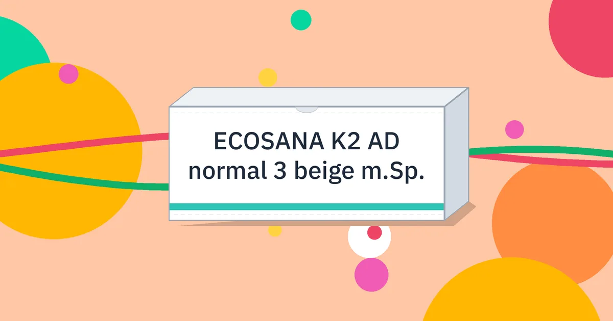 Symbolbild: Packung mit der Aufschrift ECOSANA K2 AD normal 3 beige m.Sp. (PZN 01340330) – Verfügbarkeit und Bezug in Apotheken in Frankfurt am Main