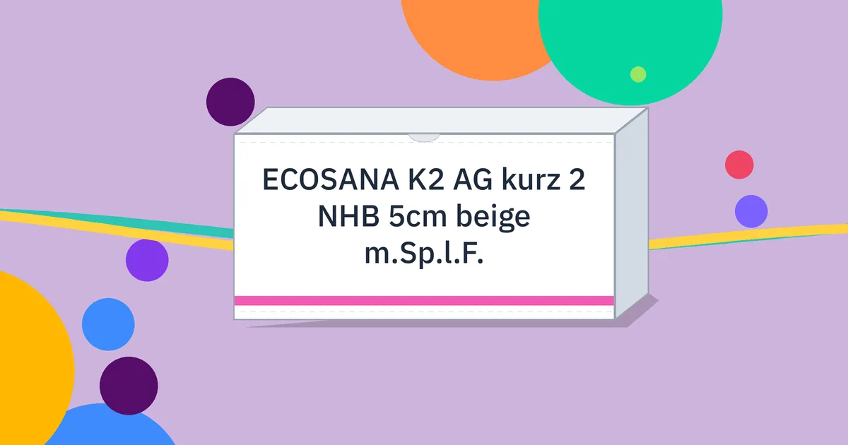 Symbolbild: Packung mit der Aufschrift ECOSANA K2 AG kurz 2 NHB 5cm beige m.Sp.l.F. (PZN 10954864) – Verfügbarkeit und Bezug in Apotheken in Frankfurt am Main